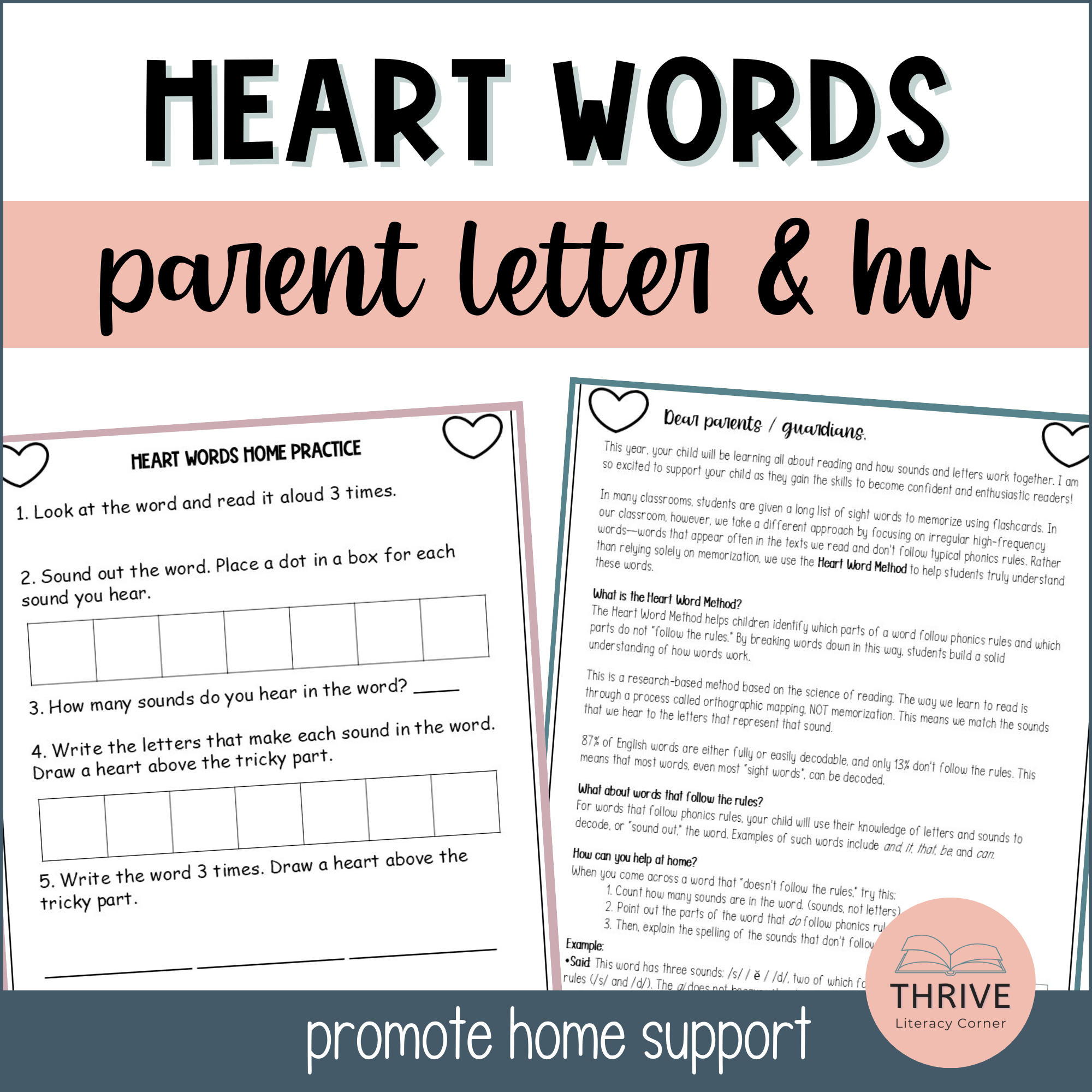 Heart Words Parent Letter & Homework Practice Guide – Thrive Literacy ...