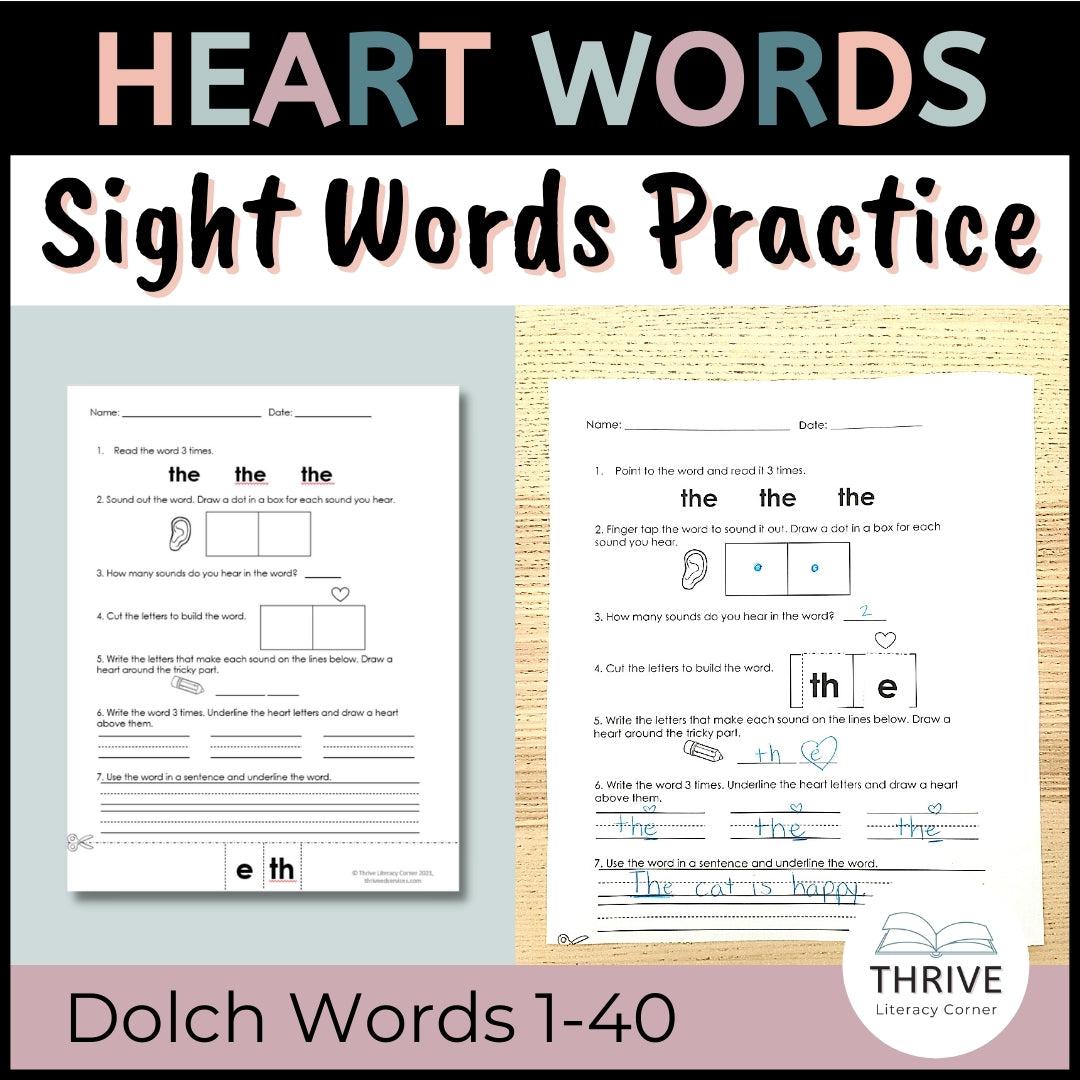 Heart Words - Dolch Pre-Primer Worksheets – Thrive Literacy Corner Shop