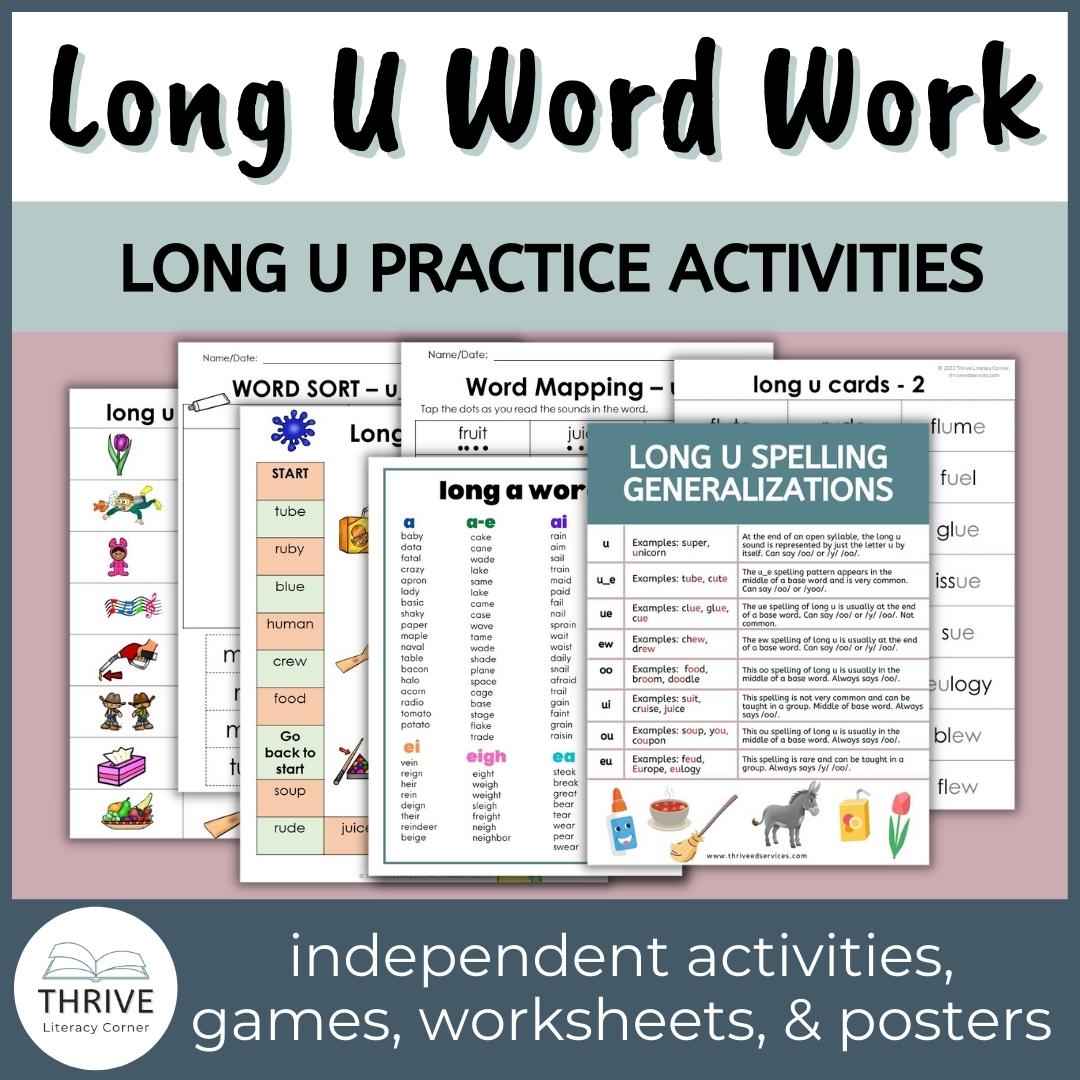 Long U Worksheets & Activities - Long U Words – Thrive Literacy Corner Shop