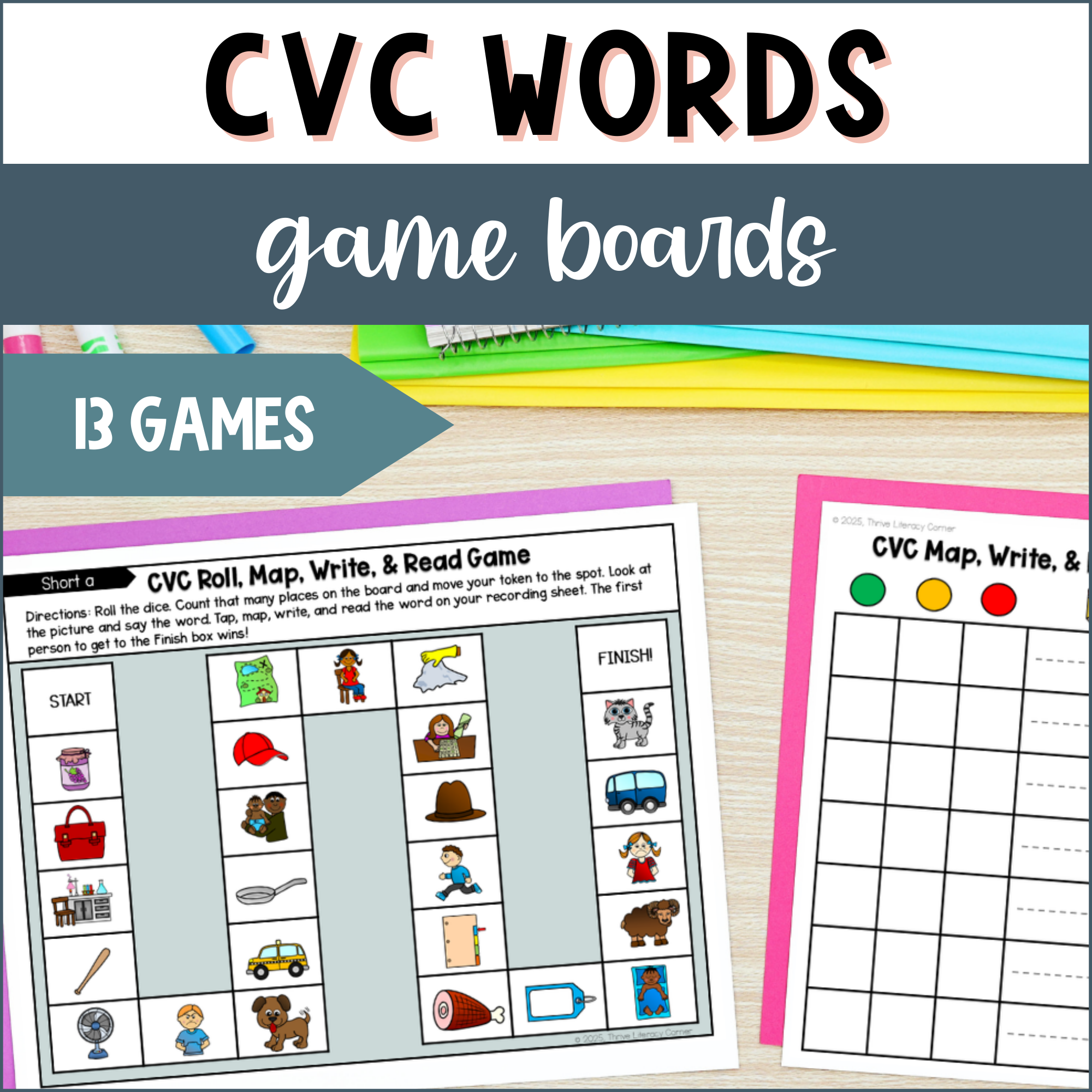 CVC Words Games - Printable Game Boards for Phonics Centers – Thrive ...