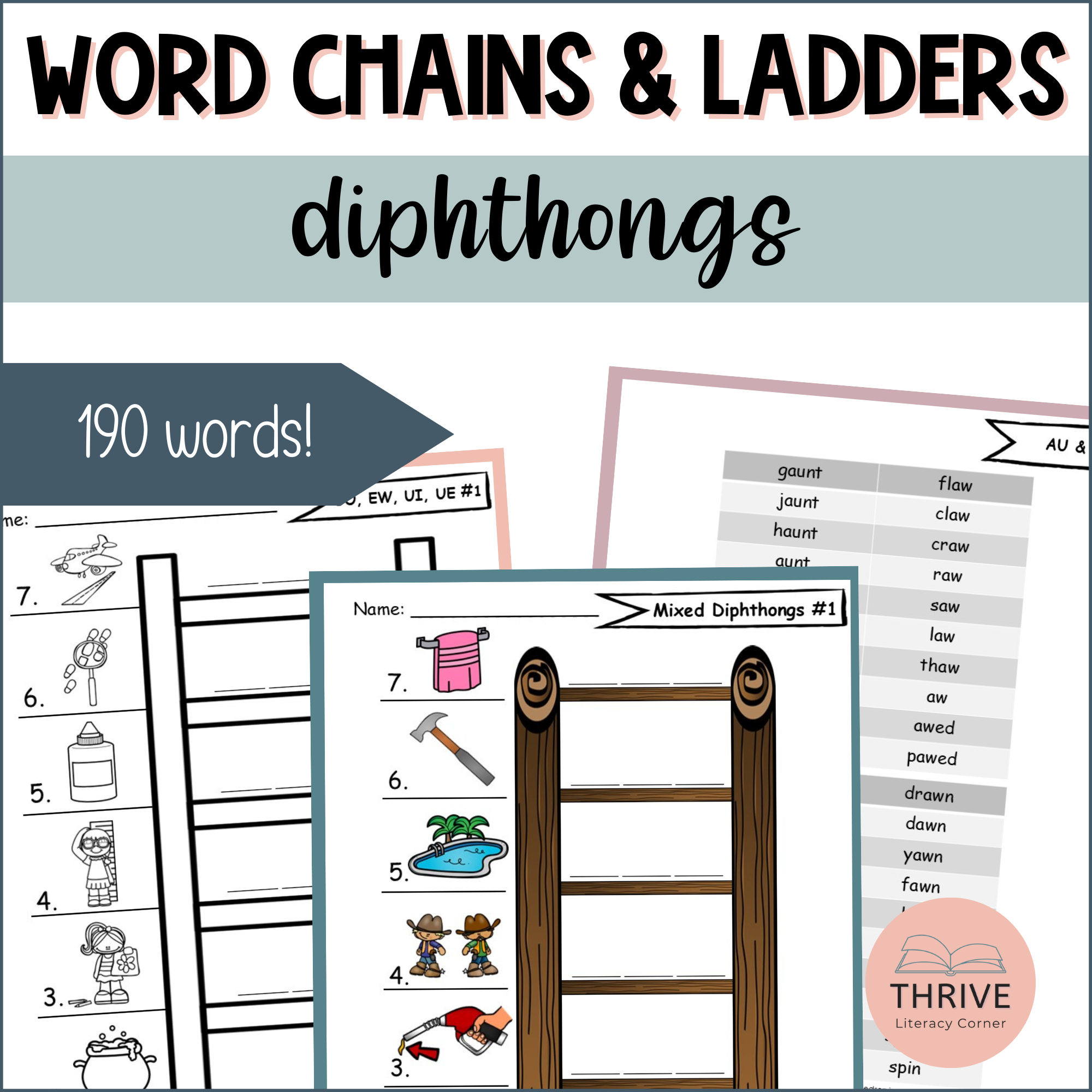 Diphthong Vowel Teams Word Chains & Word Ladders – Thrive Literacy ...