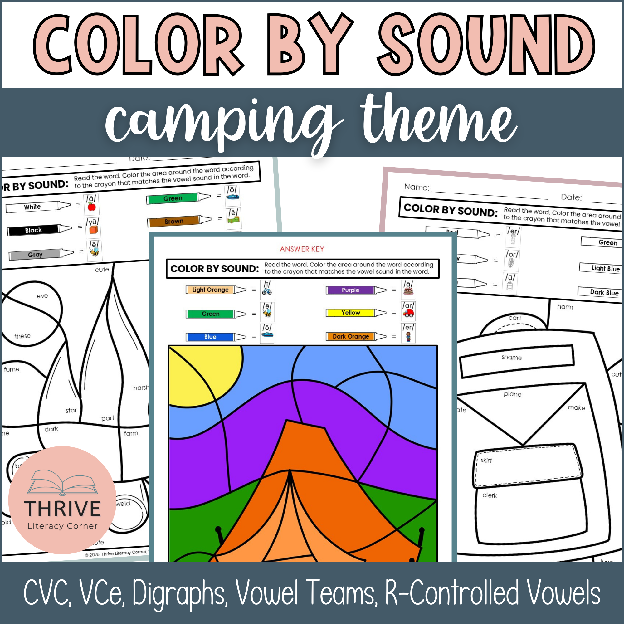 Phonics Color By Sound Worksheets - Camping Themed – Thrive Literacy ...
