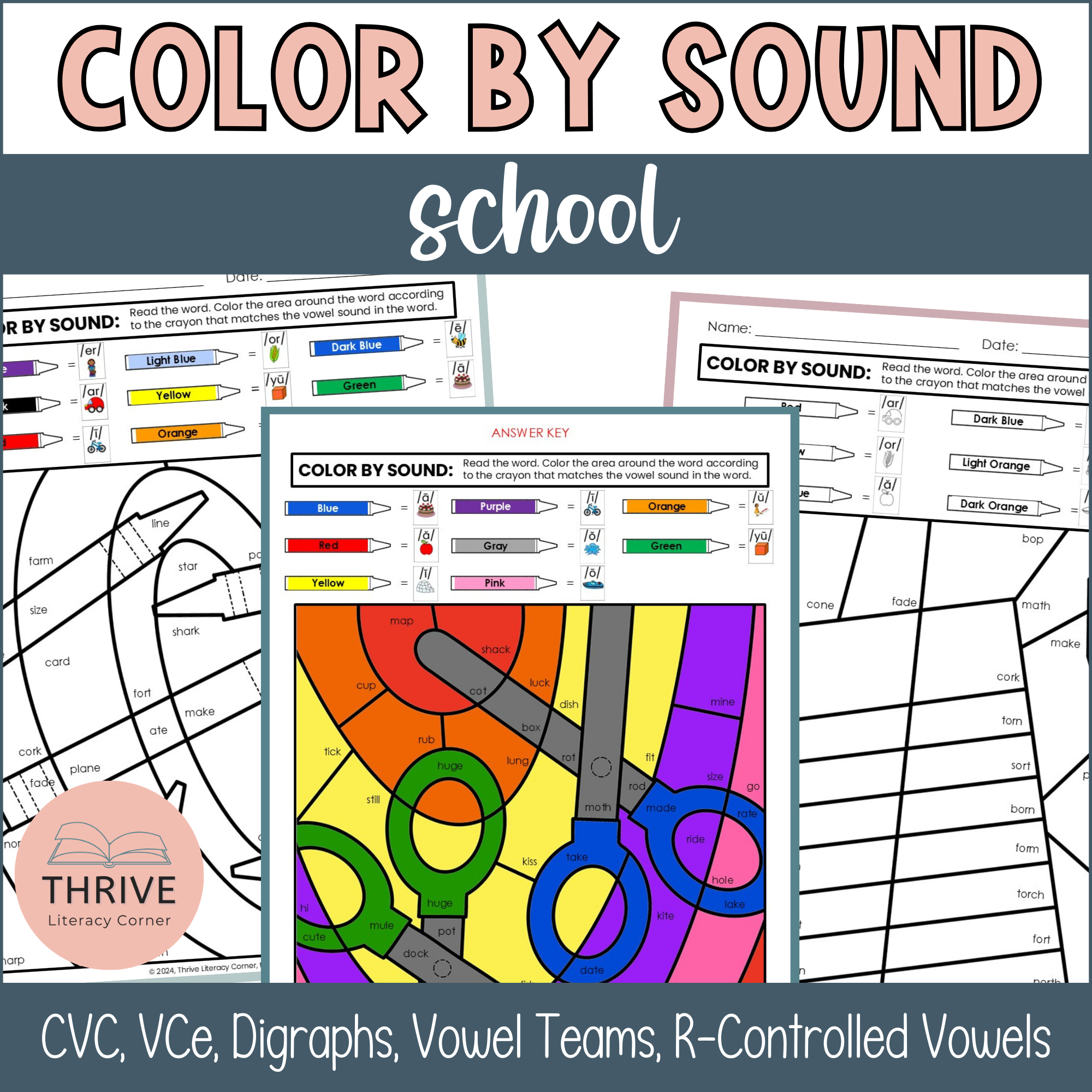 Phonics Color By Sound Worksheets - School Themed – Thrive Literacy ...