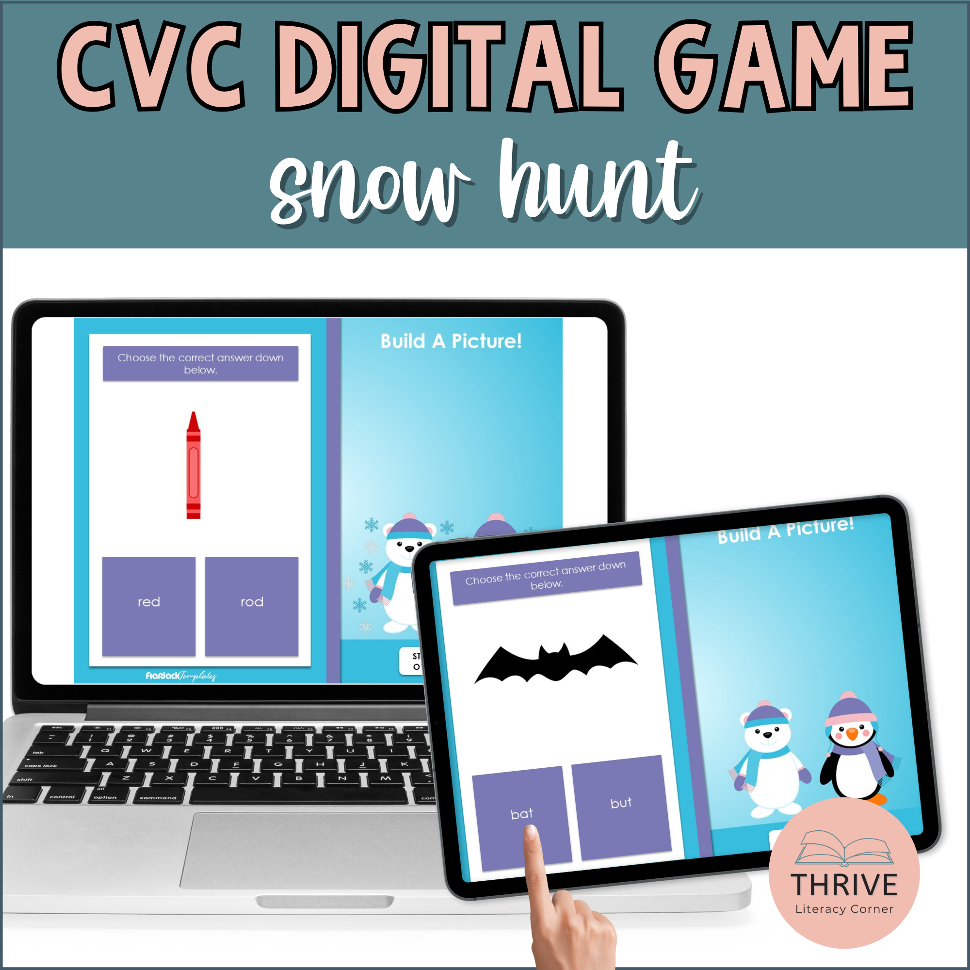 CVC Words Digital Game - Snow Hunt – Thrive Literacy Corner Shop