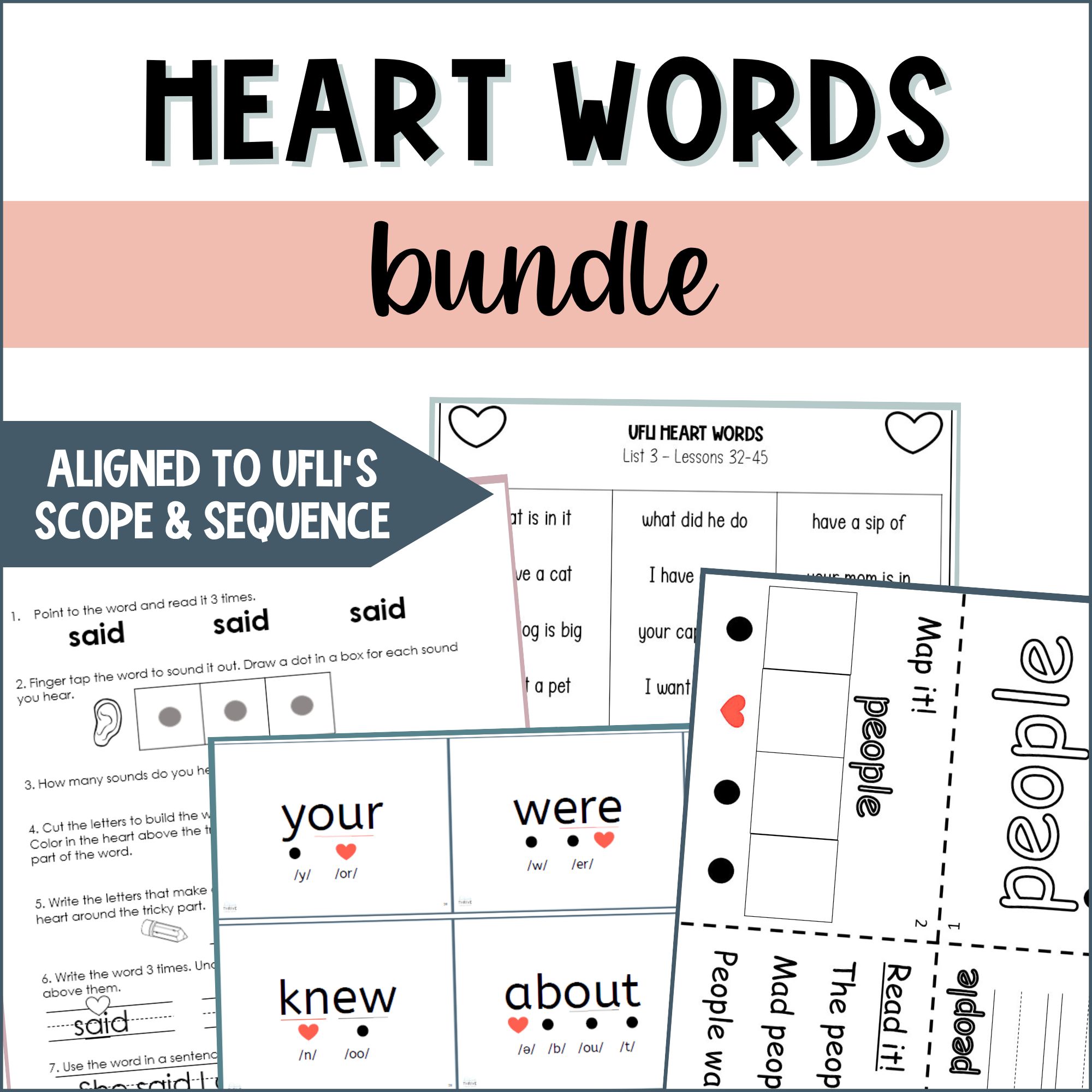 Heart Words Bundle: UFLI Heart Word Practice Sheets, Flash Cards, Slid – Thrive Literacy Corner Shop