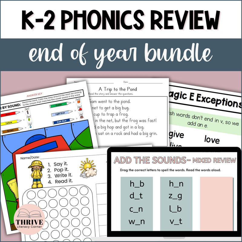 End of Year Phonics Review K-2 No Prep Science of Reading Activities ...
