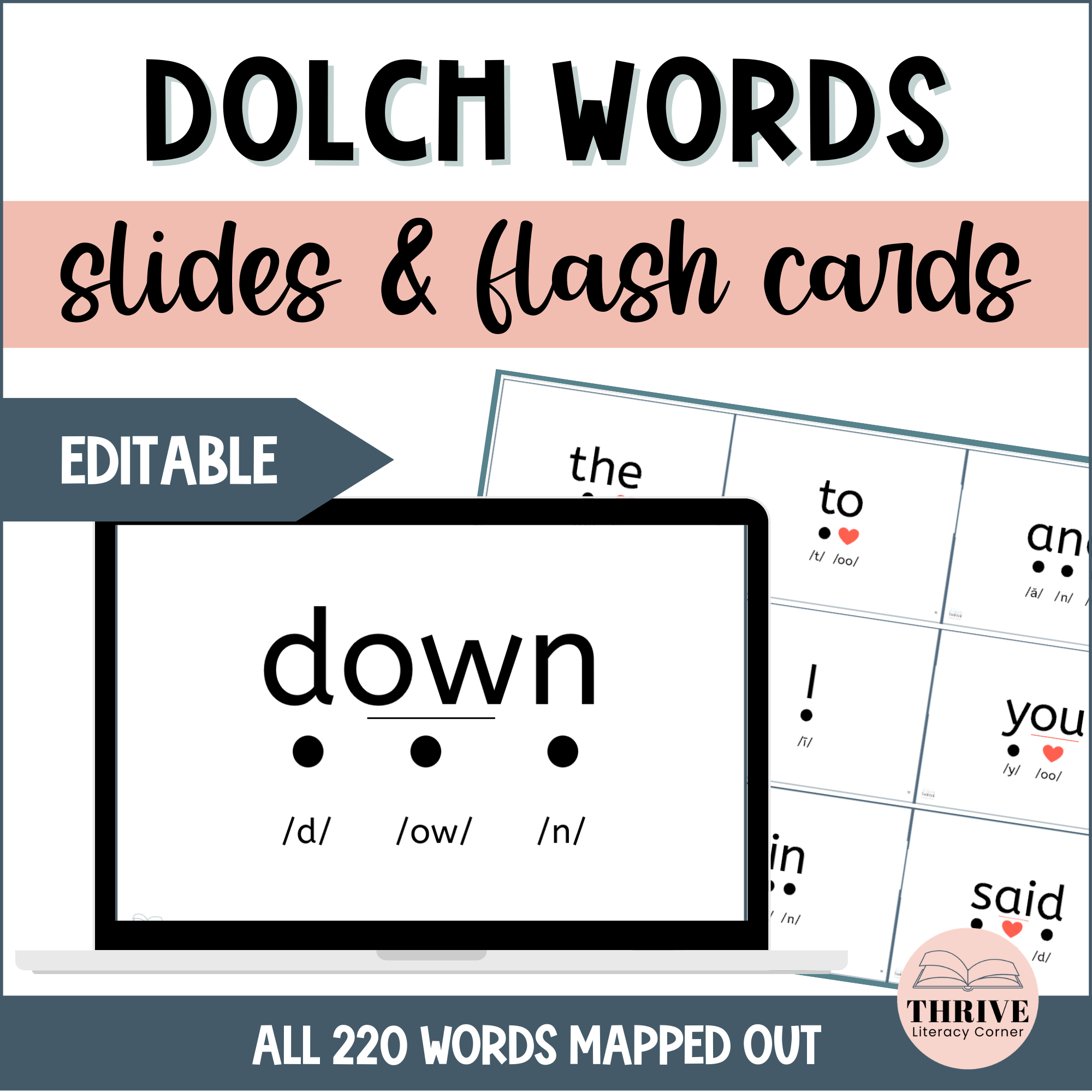 Dolch Words Flash Cards & Slides Mapped Out Dolch Sight Words – Thrive ...