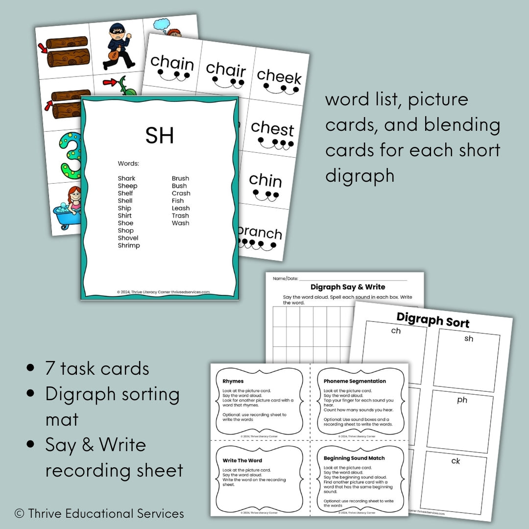 Consonant Digraph Blending and Segmenting Cards – Thrive Literacy ...