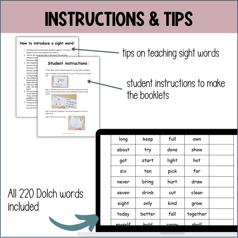 Dolch Sight Words Booklets Sight Word Mapping Bundle – Thrive Literacy ...