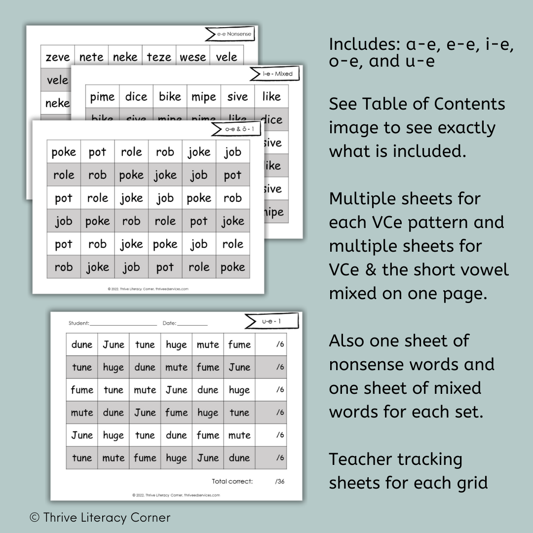 Magic E Fluency Grids – Thrive Literacy Corner Shop