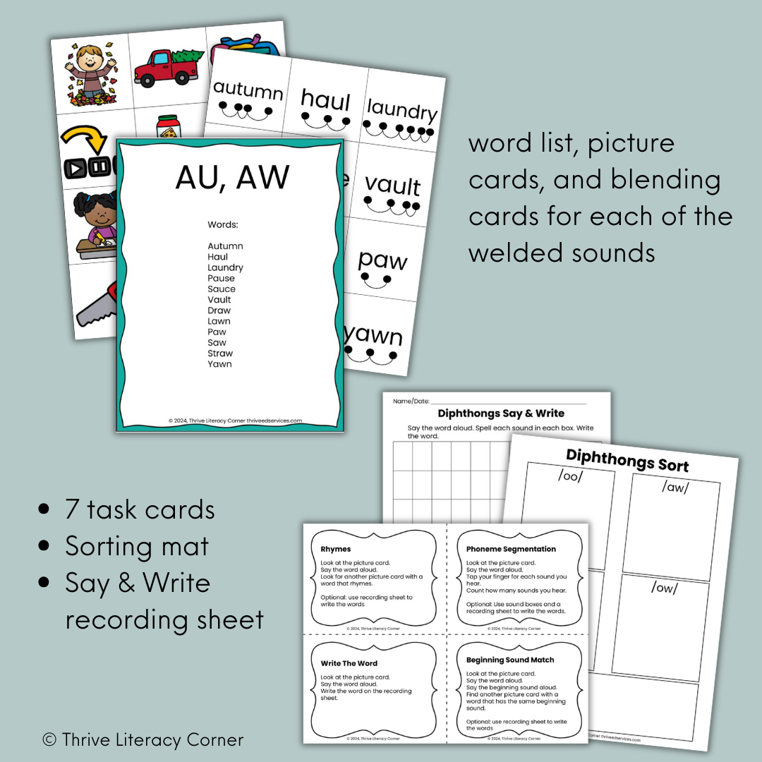 Diphthongs Segmenting & Blending Cards – Thrive Literacy Corner Shop
