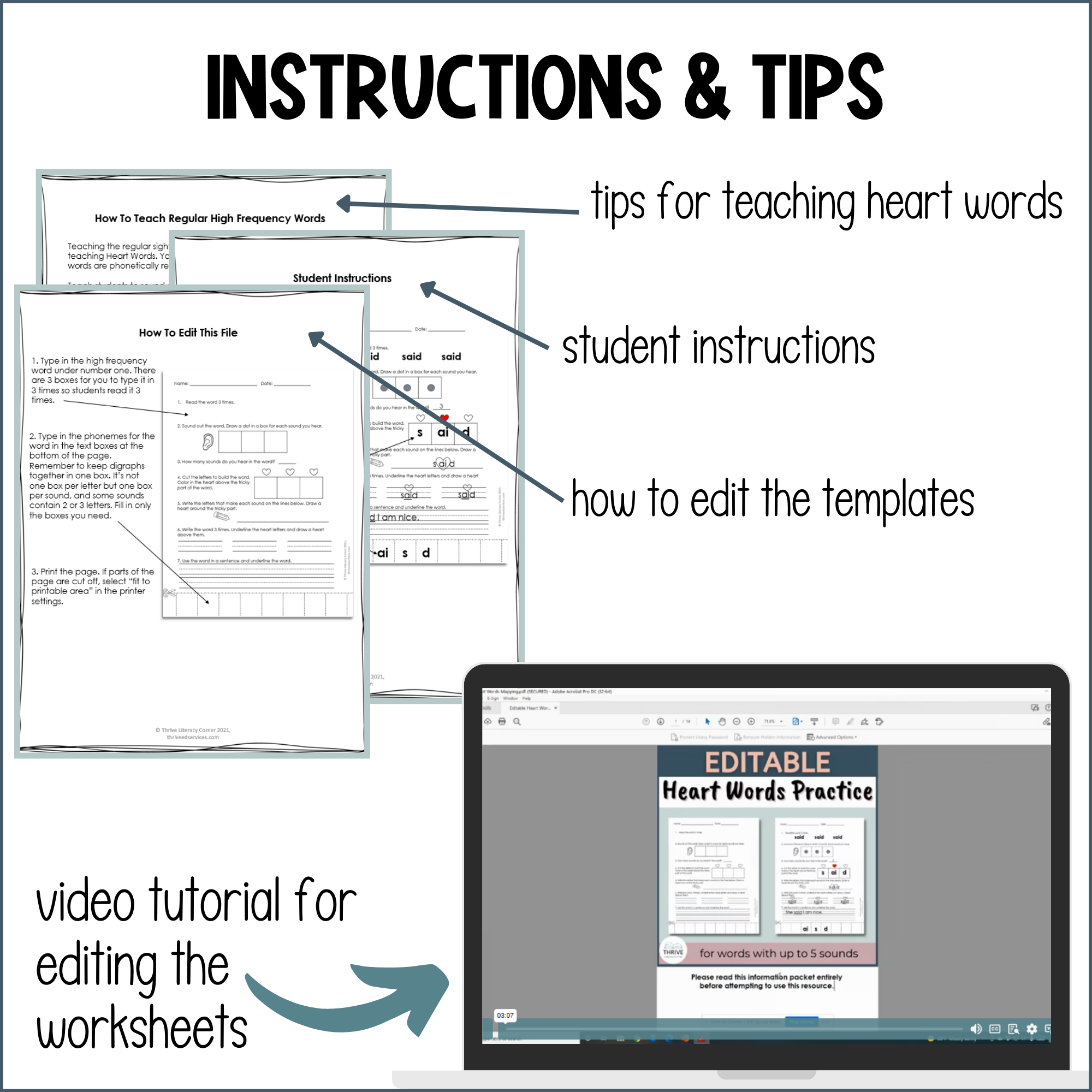 Editable Heart Words Mapping Templates – Thrive Literacy Corner Shop