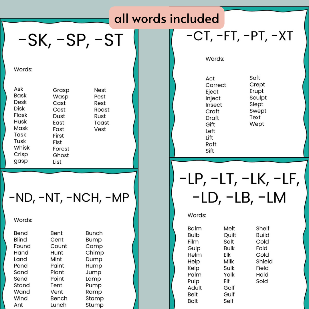 Final Consonant Blends Segmenting & Blending Cards – Thrive Literacy ...