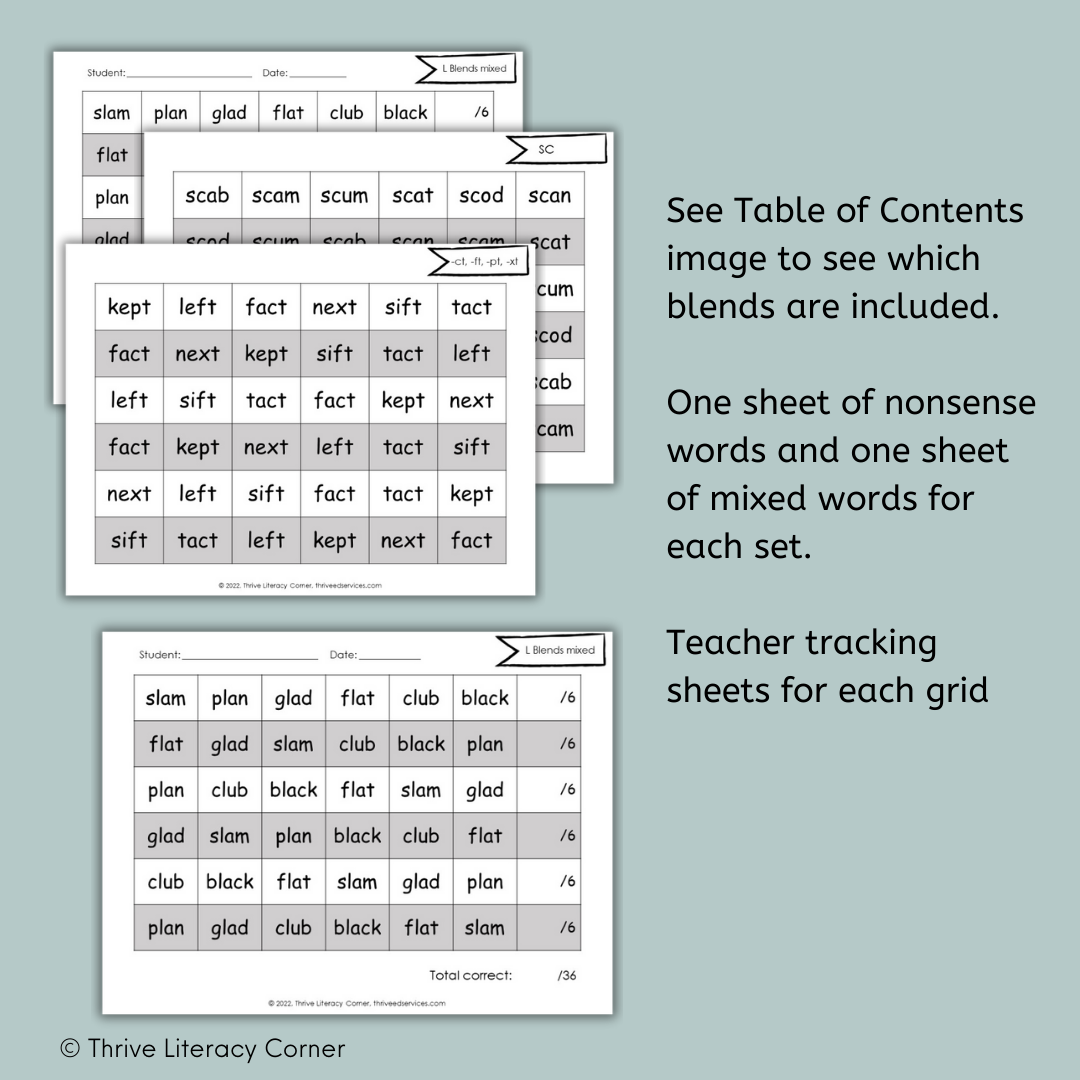 Fluency Grids for Consonant Blends – Thrive Literacy Corner Shop