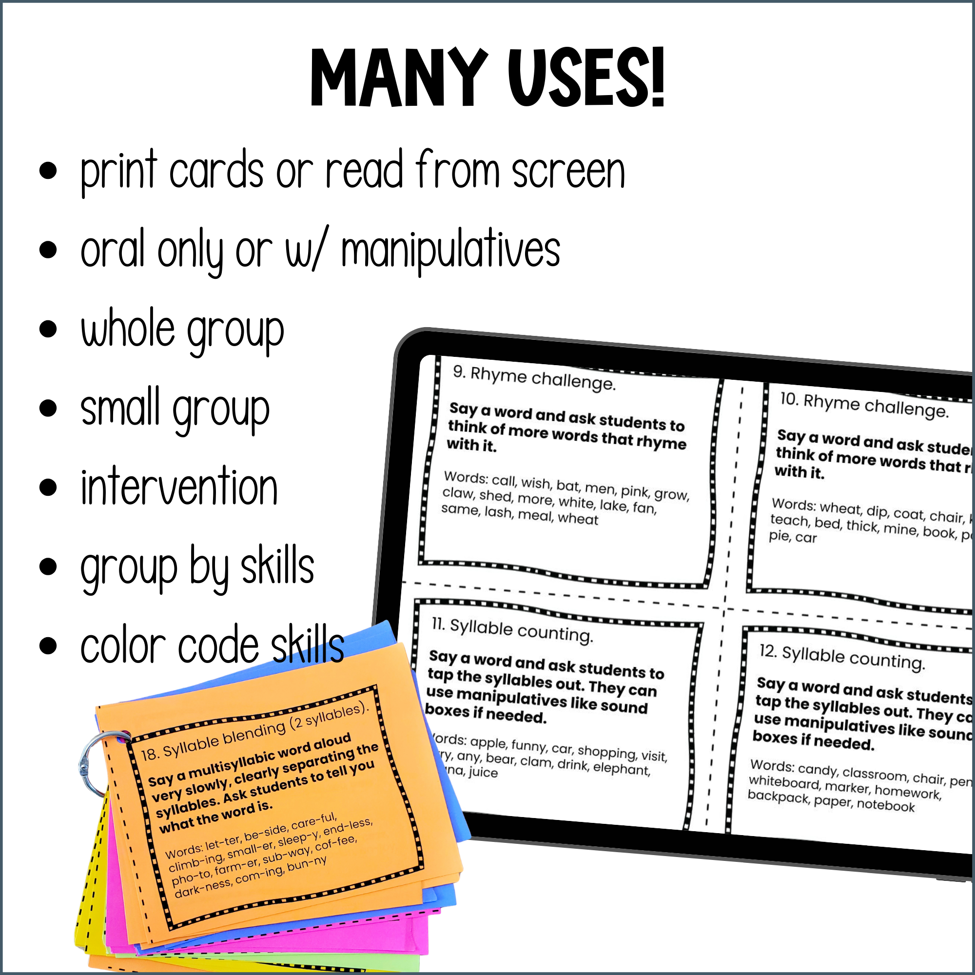 Phonemic Awareness Activities Task Cards – Thrive Literacy Corner Shop