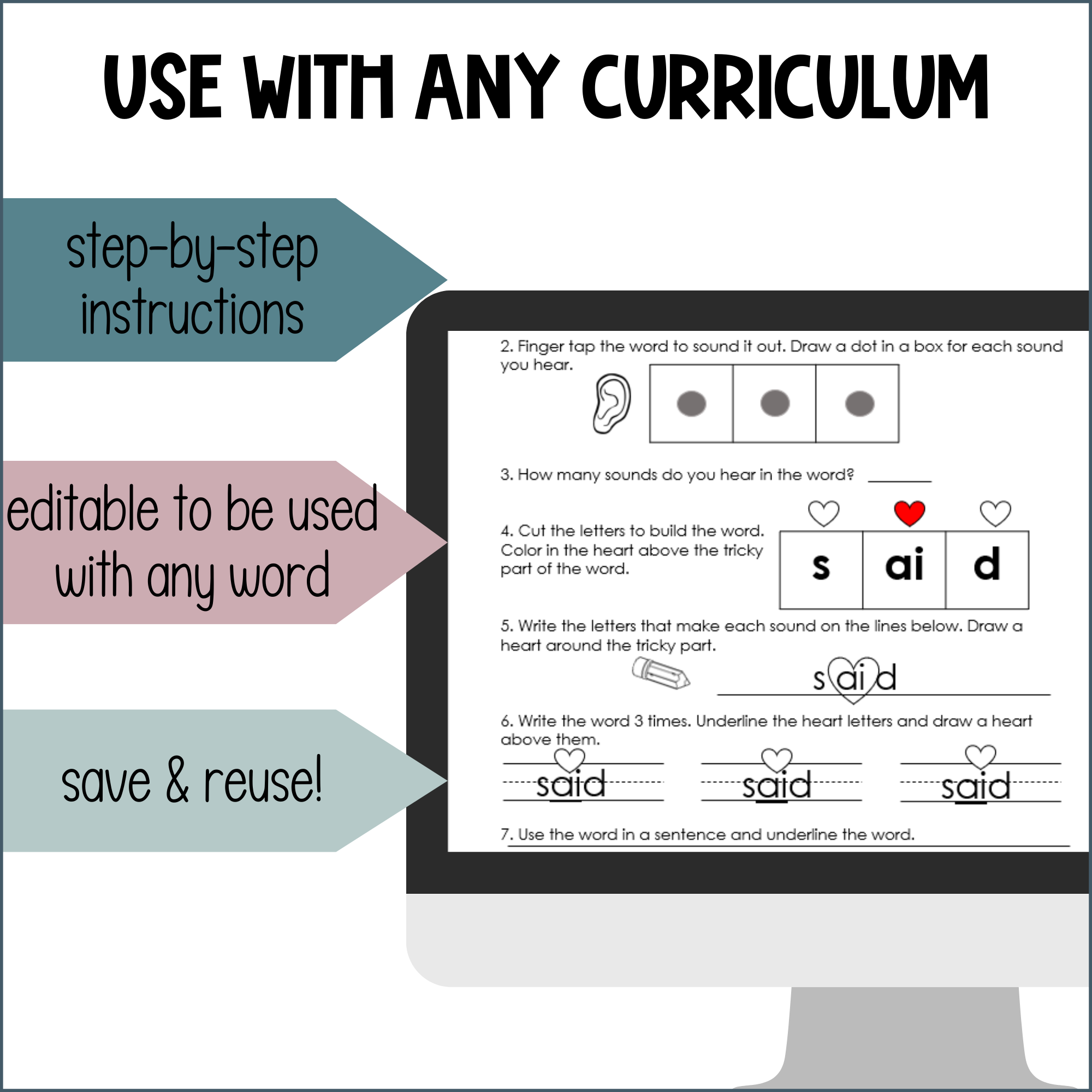 Editable Heart Words Mapping Templates – Thrive Literacy Corner Shop