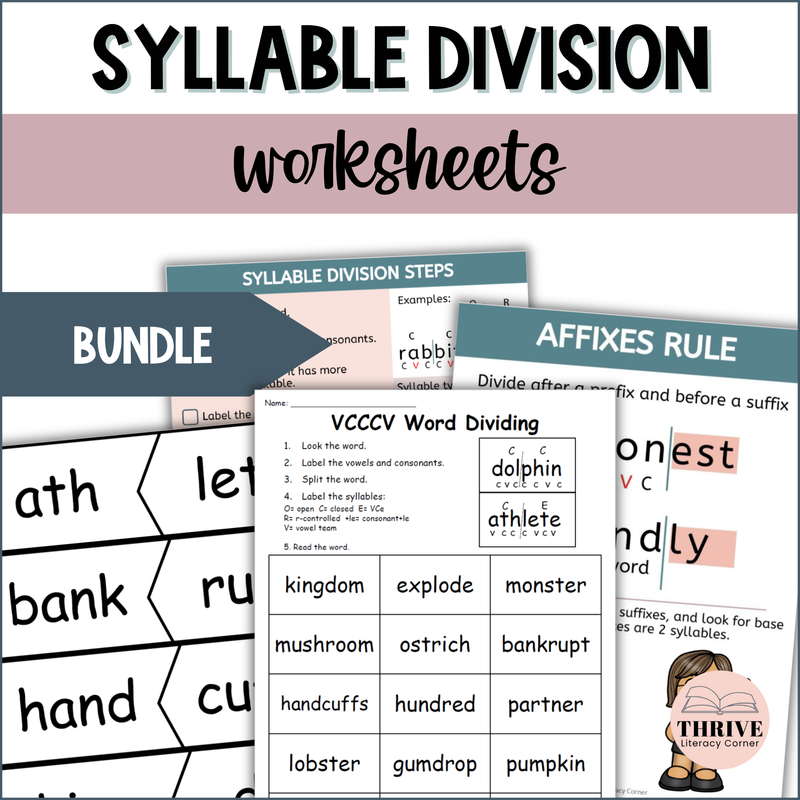 Syllable Division Worksheets BUNDLE – Thrive Literacy Corner Shop