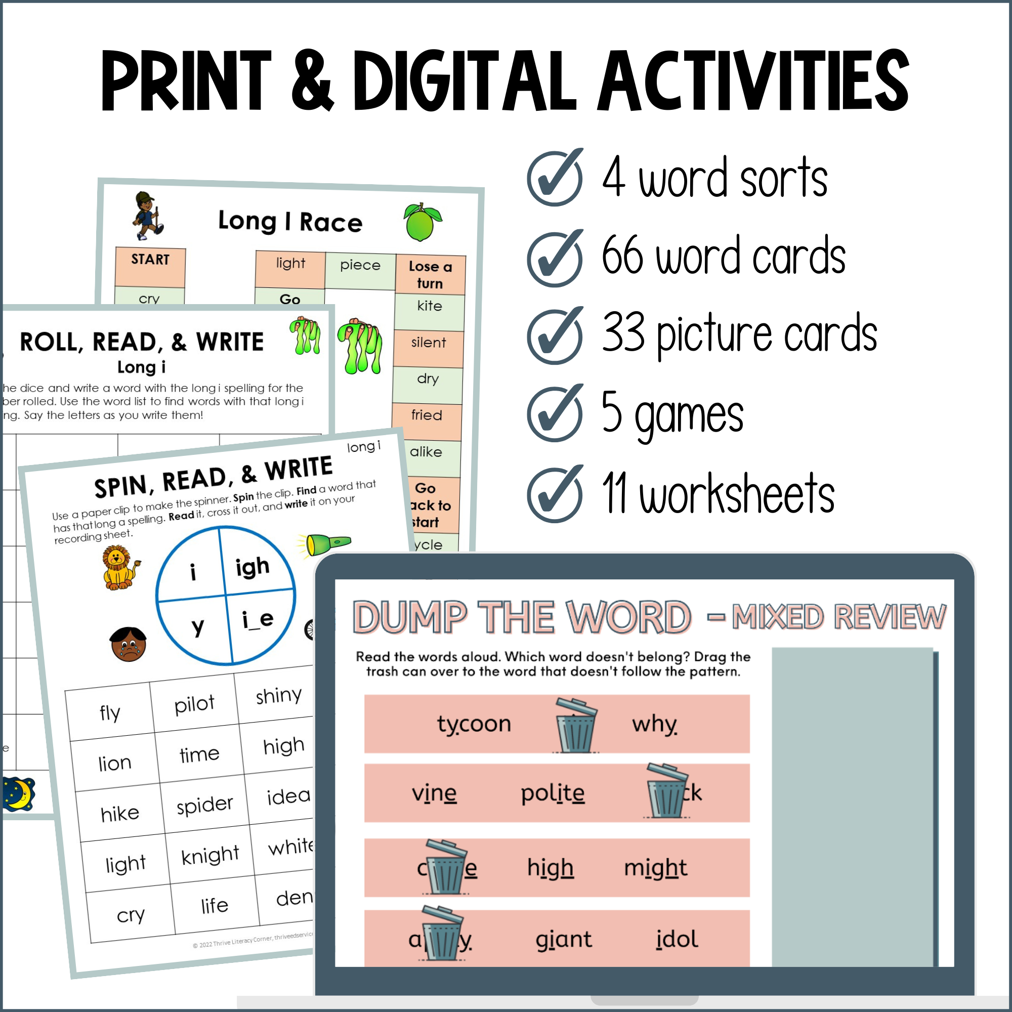 Long I Worksheets & Activities - Long I Words – Thrive Literacy Corner Shop