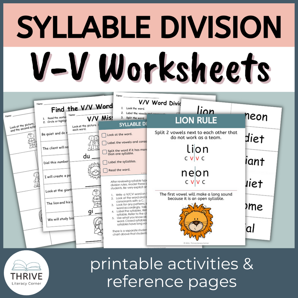 V-V Syllable Division Worksheets – Thrive Literacy Corner Shop