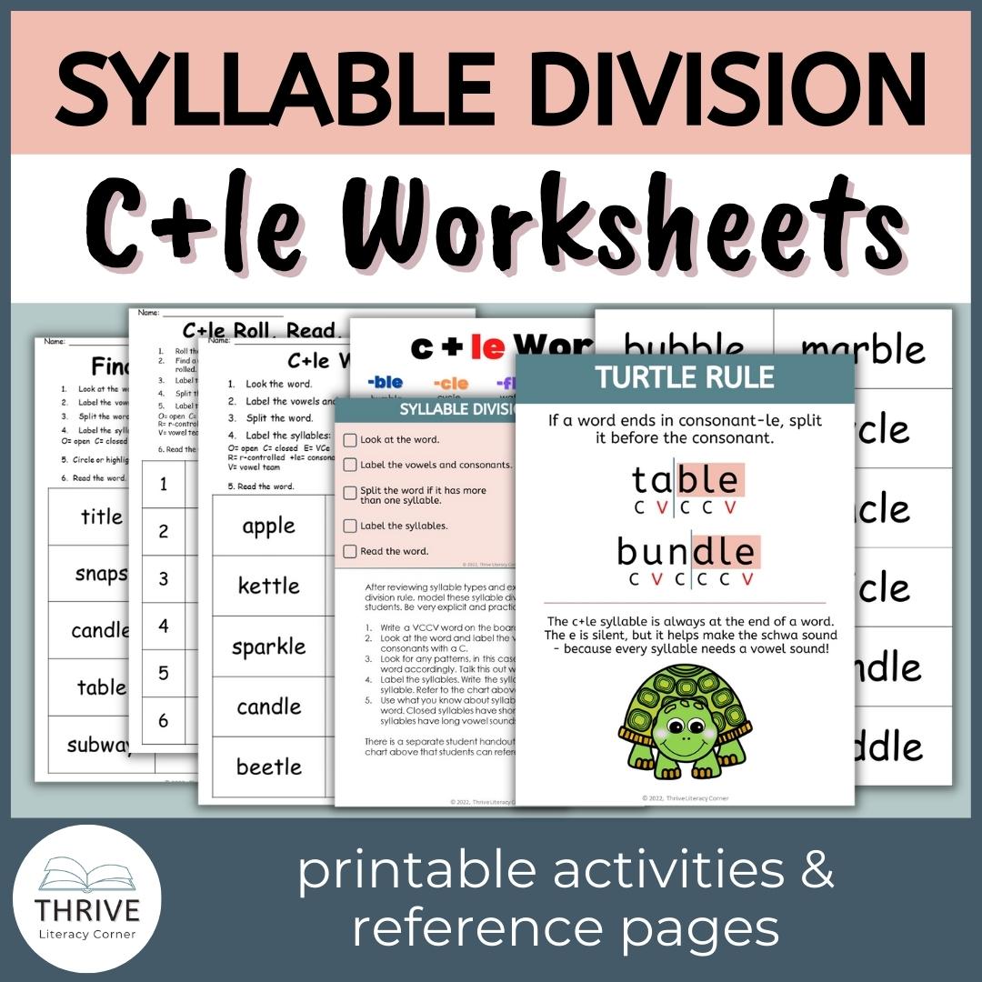 Consonant le Worksheets Syllable Division – Thrive Literacy Corner Shop