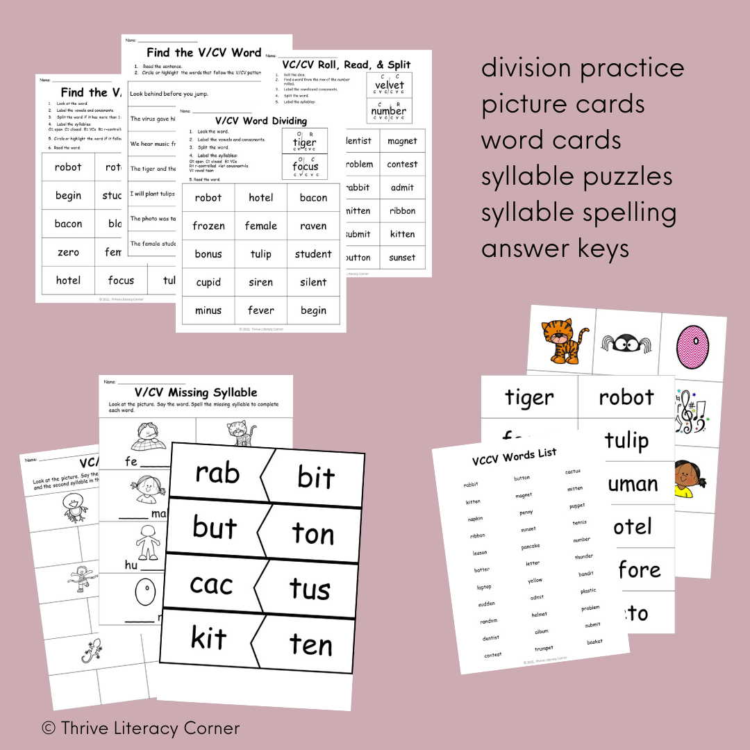 Syllable Division Worksheets BUNDLE – Thrive Literacy Corner Shop