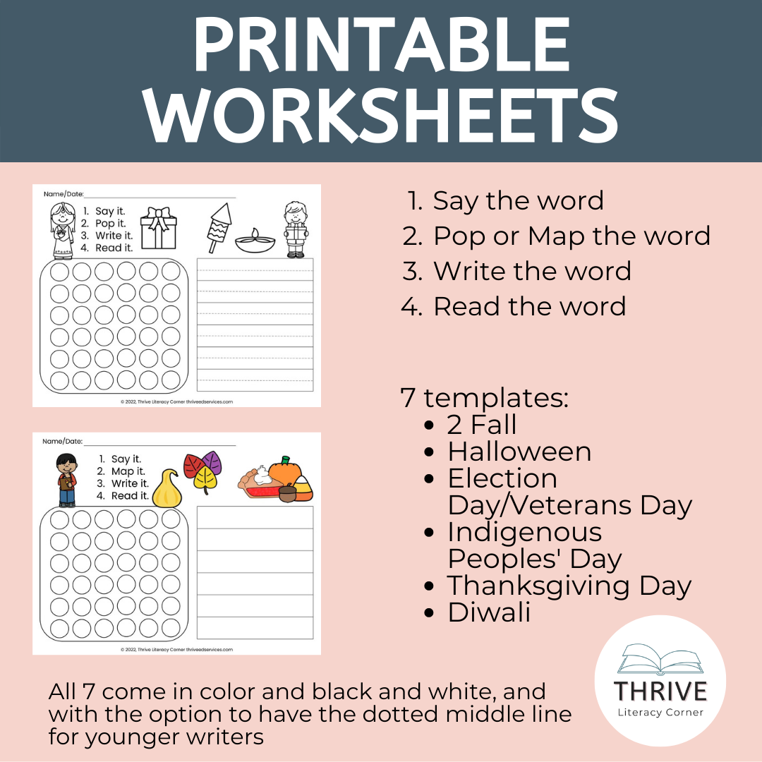 Fall Pop It Word Mapping Templates – Thrive Literacy Corner Shop