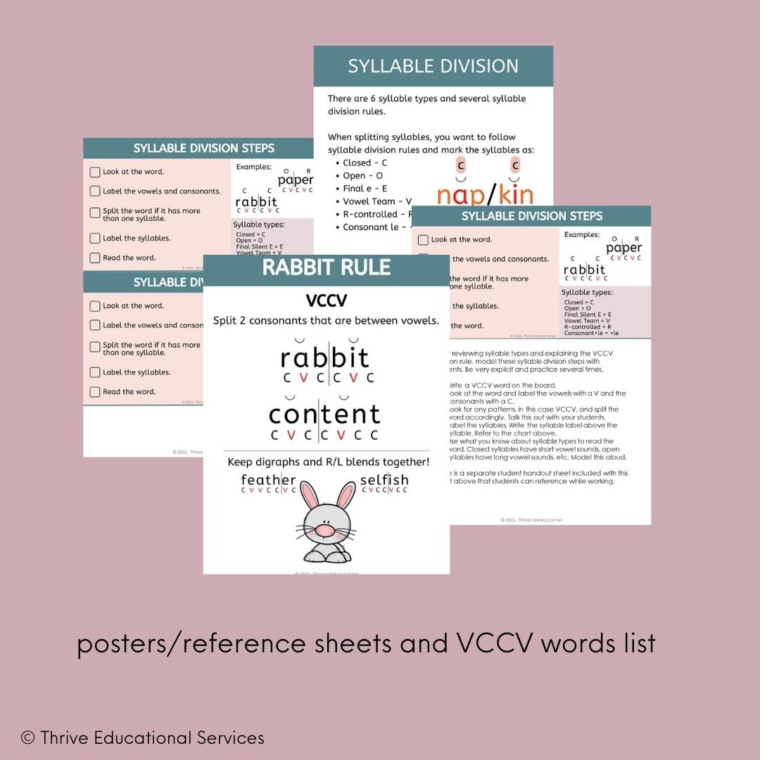 VCCV Syllable Division Worksheets – Thrive Literacy Corner Shop