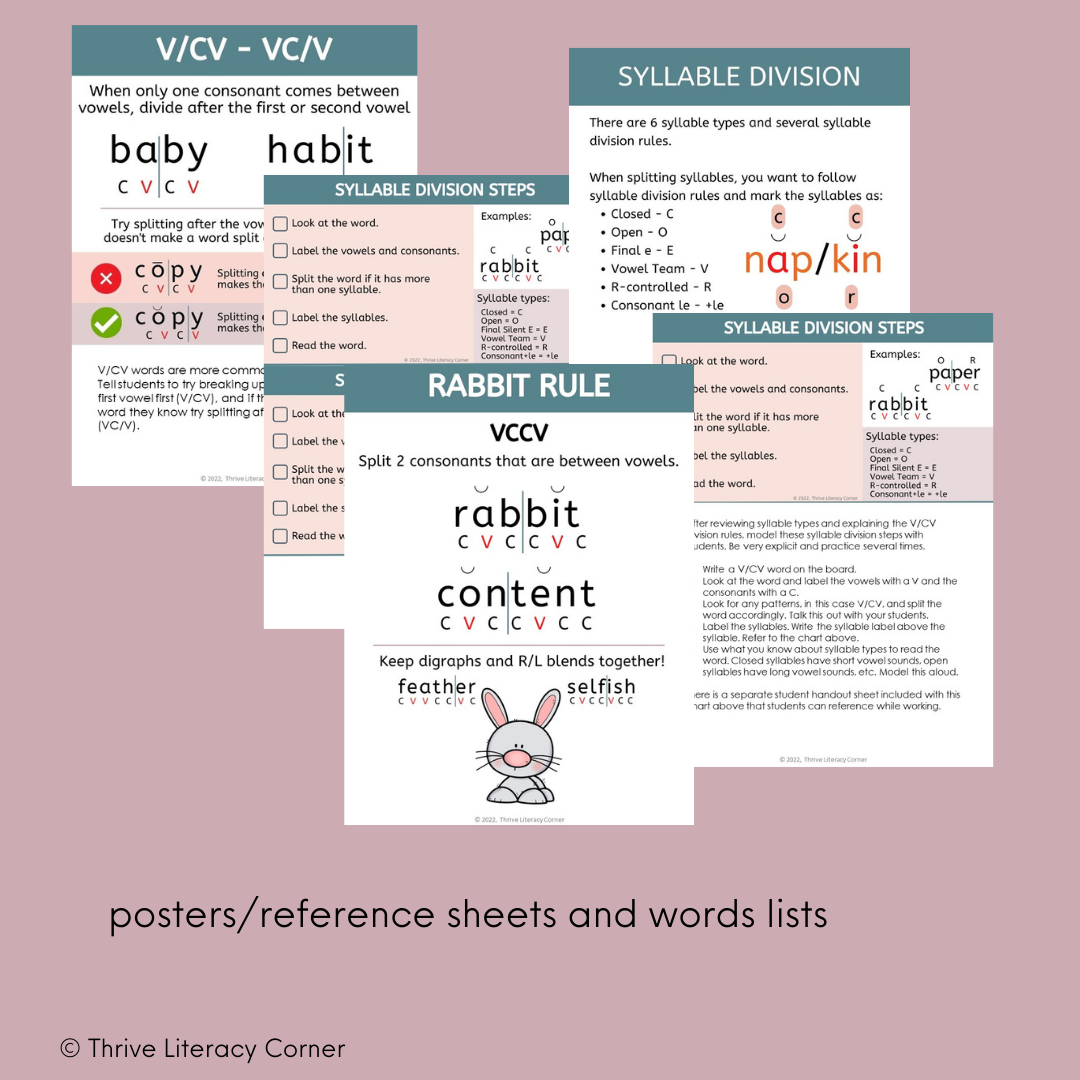 Syllable Division Worksheets BUNDLE – Thrive Literacy Corner Shop
