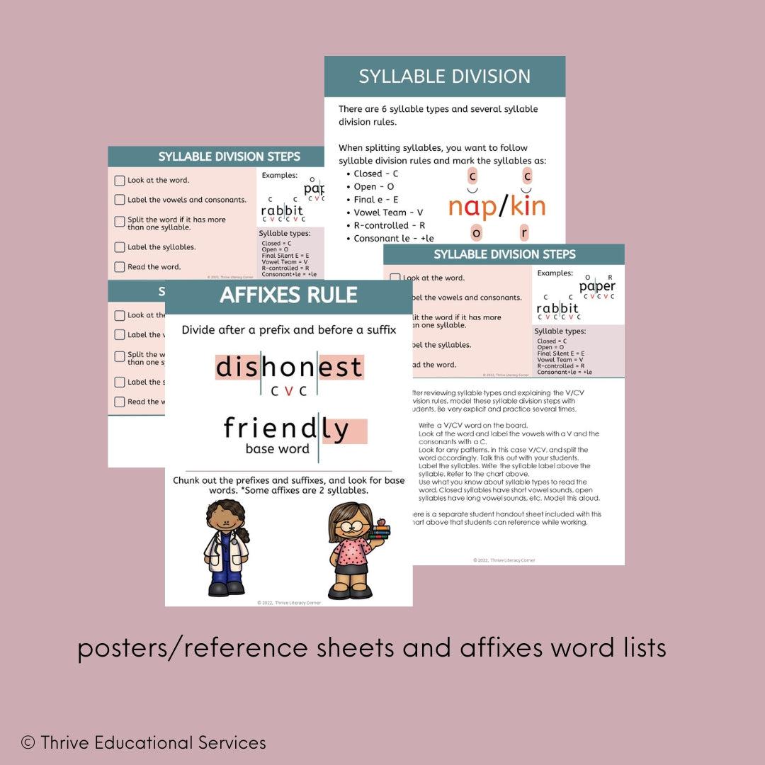 Affixes Syllable Division Worksheets – Thrive Literacy Corner Shop