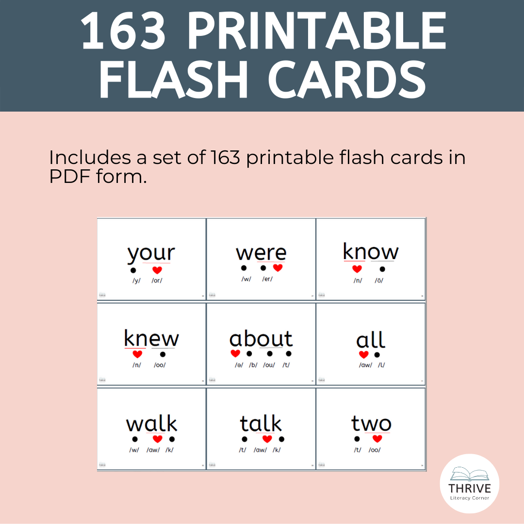 Irregular High Frequency Words "Heart Words" Cards – Thrive Literacy ...