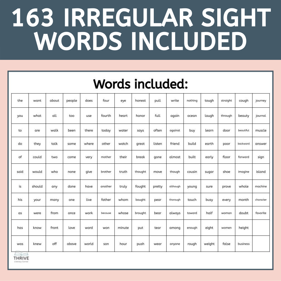 Irregular High Frequency Words "Heart Words" Cards – Thrive Literacy ...