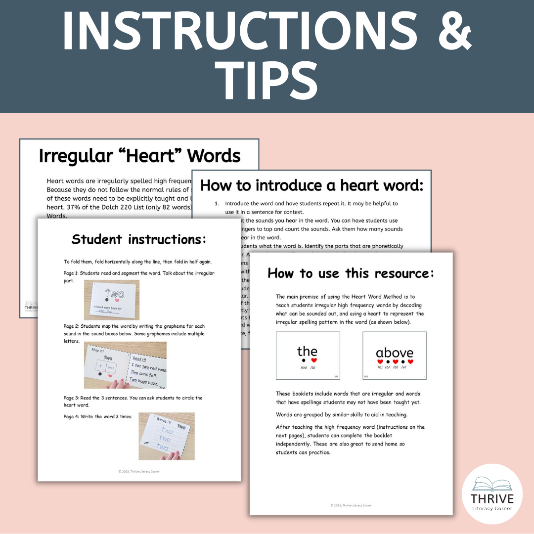 Heart Words Foldable Books - Irregular High Frequency Words – Thrive ...