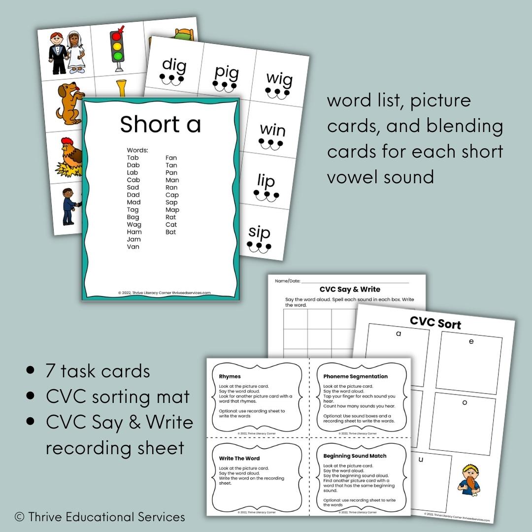 CVC Words With Pictures - Cards For Segmenting and Blending – Thrive ...