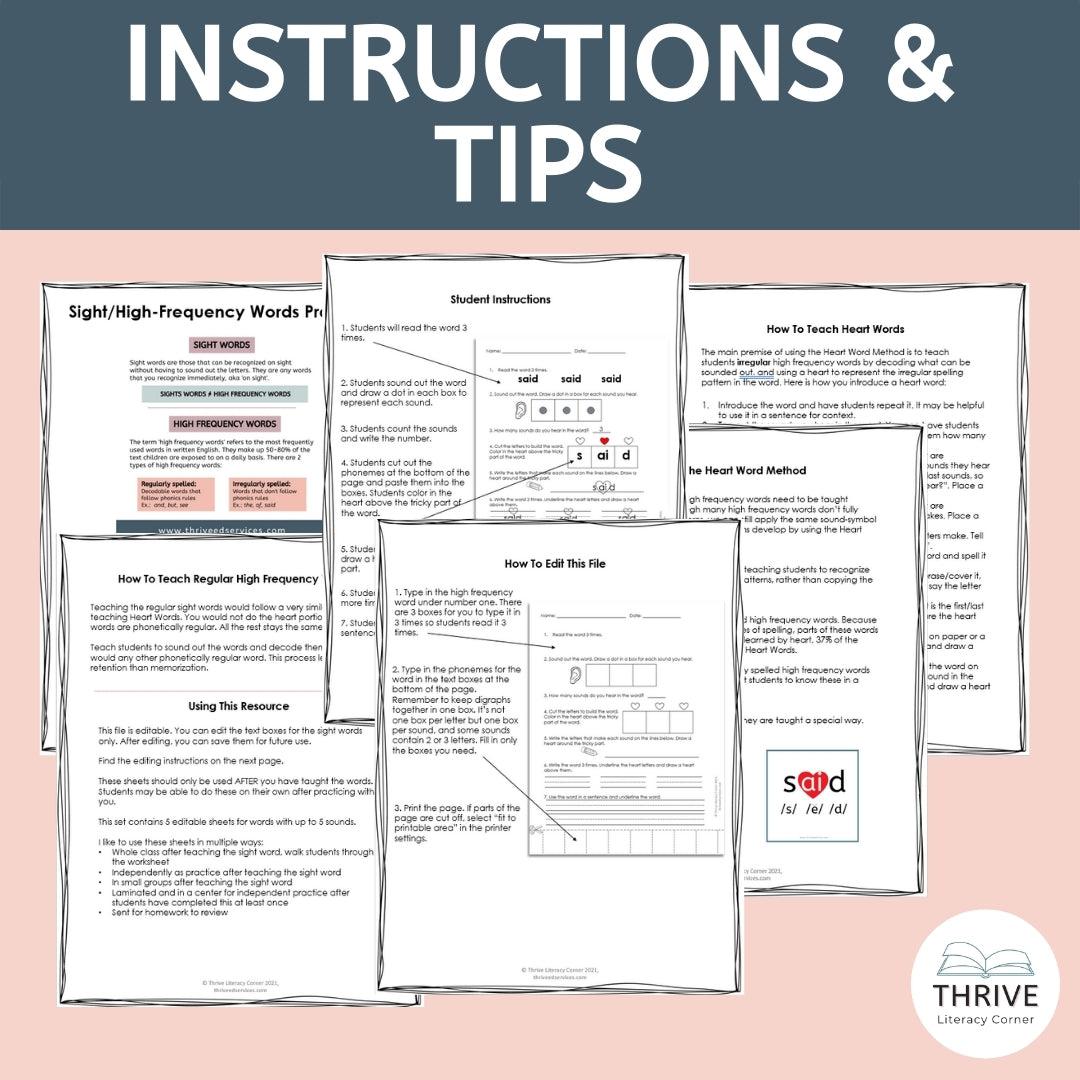 Editable Heart Words Mapping – Thrive Literacy Corner Shop