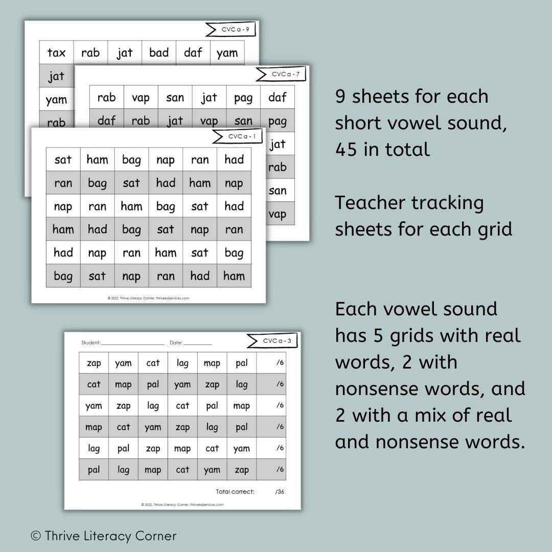 Fluency Grids for CVC Words – Thrive Literacy Corner Shop