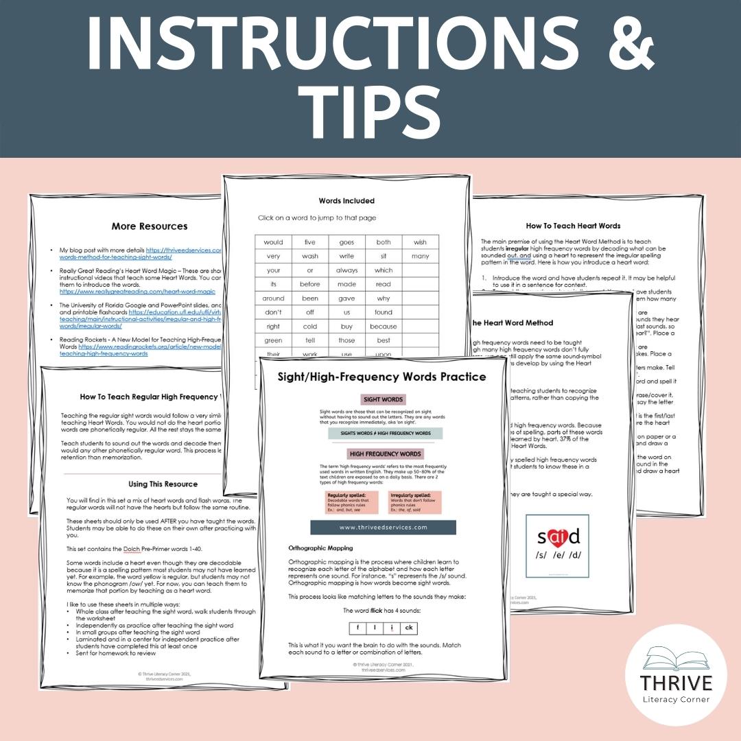 Dolch Heart Words Bundle – Thrive Literacy Corner Shop