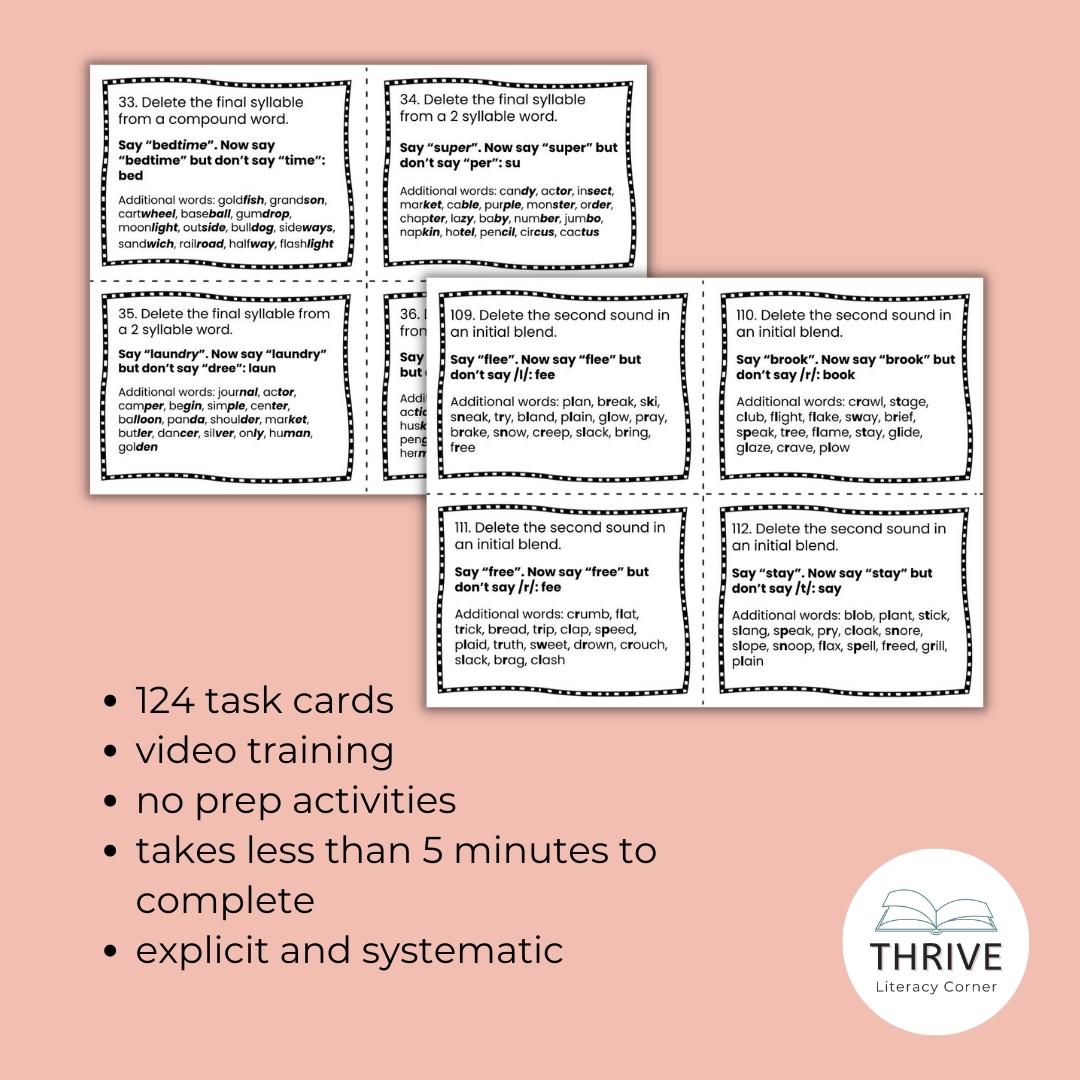 Phonemic Awareness Activities Task Cards – Thrive Literacy Corner Shop