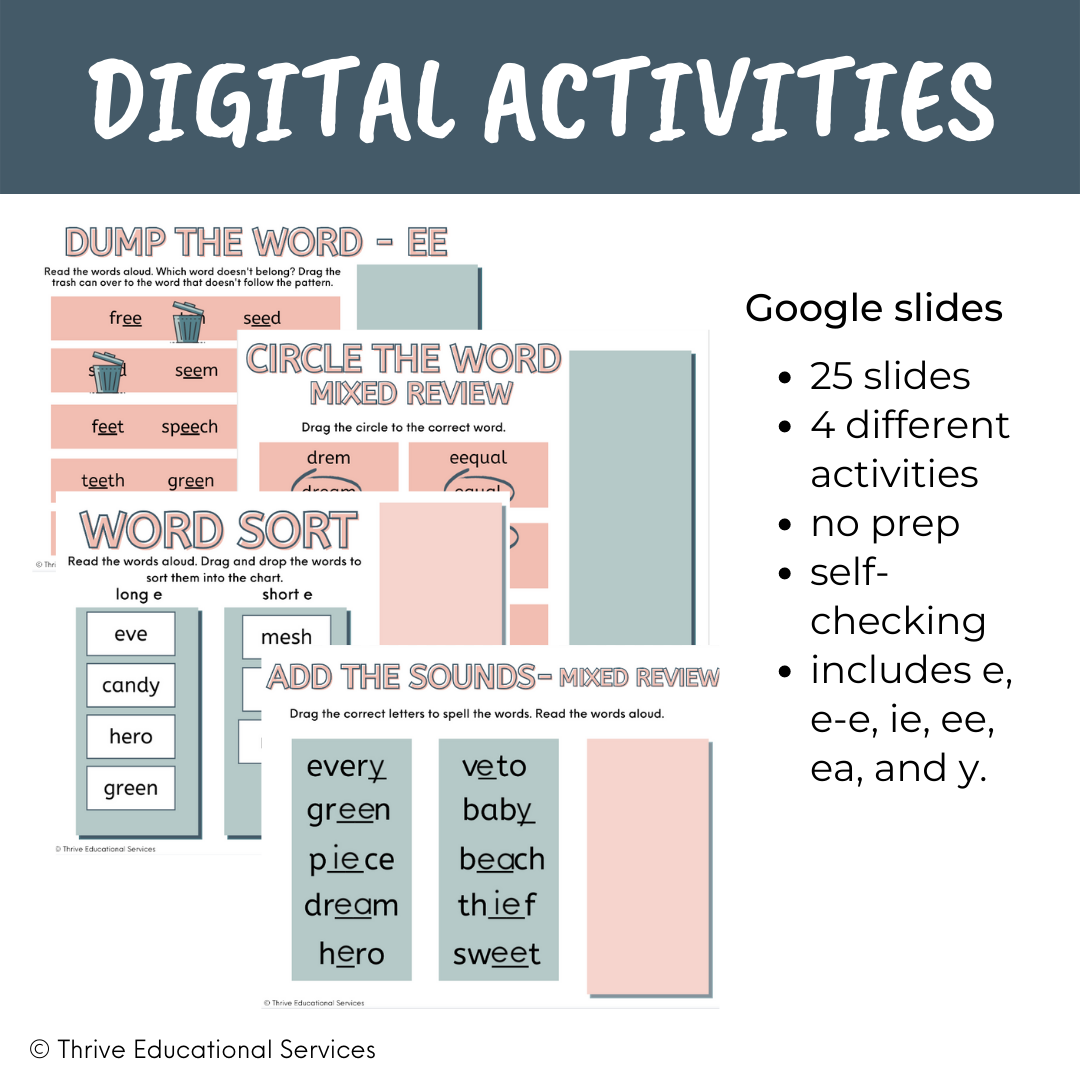 Long E Worksheets & Activities - Long E Words – Thrive Literacy Corner Shop